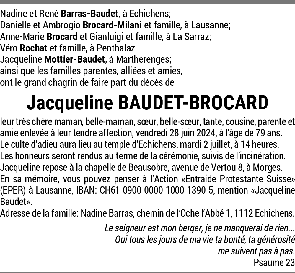 Jacqueline Baudet-Brocard | Hommages