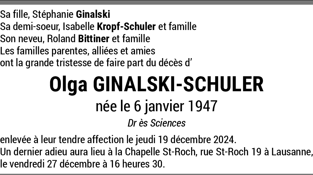 Olga Ginalski-Schuler | Hommages