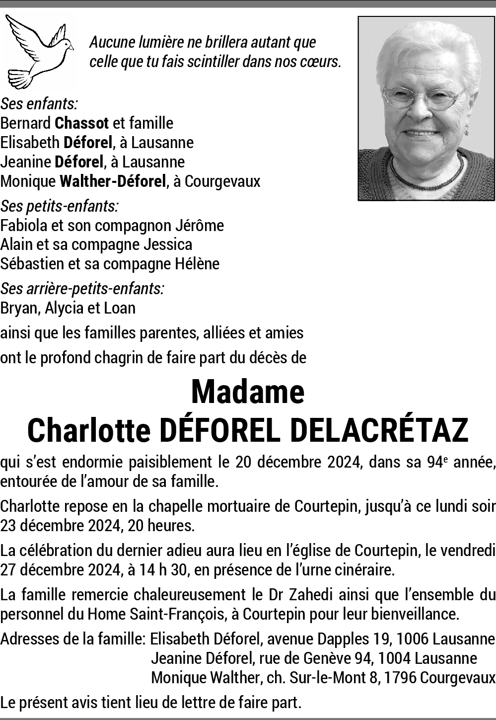 Charlotte DÉFOREL DELACRÉTAZ | Hommages