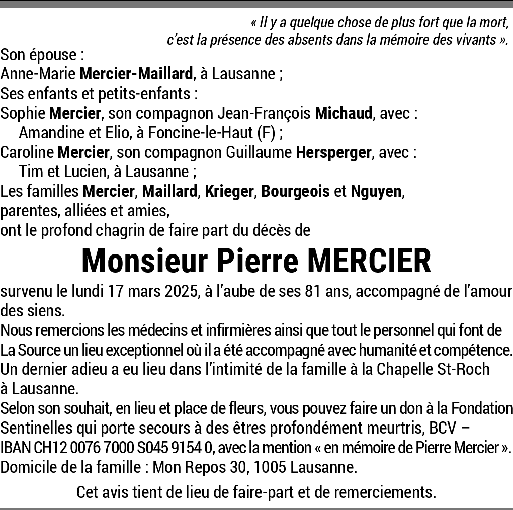Pierre Mercier | Hommages