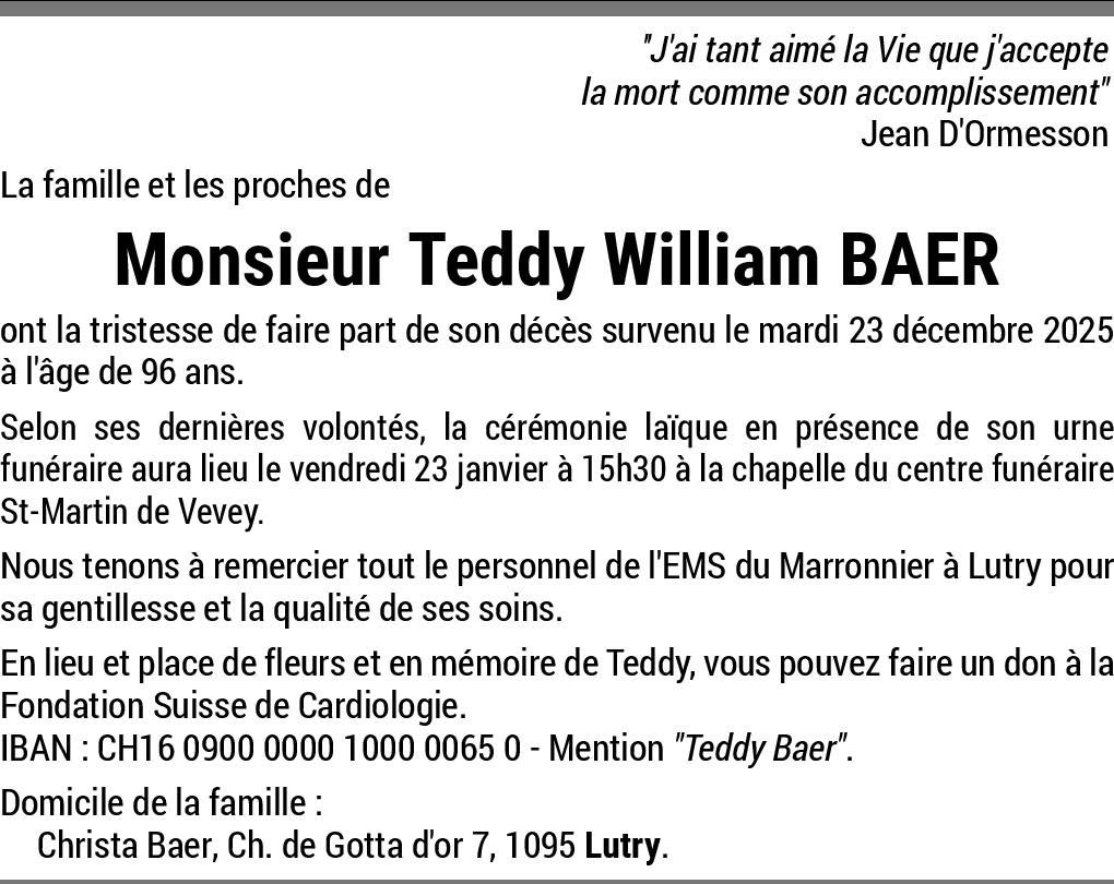Teddy William Baer | Hommages
