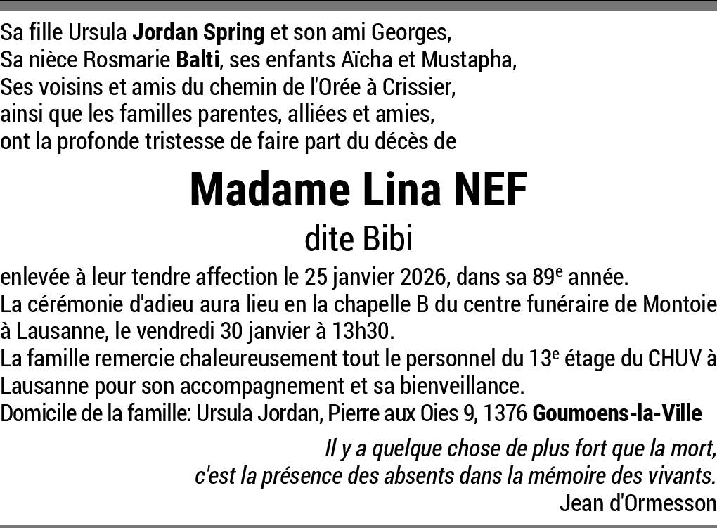 Lina Nef | Hommages