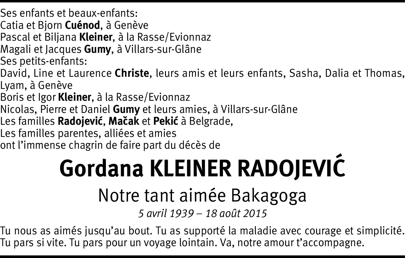 Gordana Kleiner Radojevic | Hommages