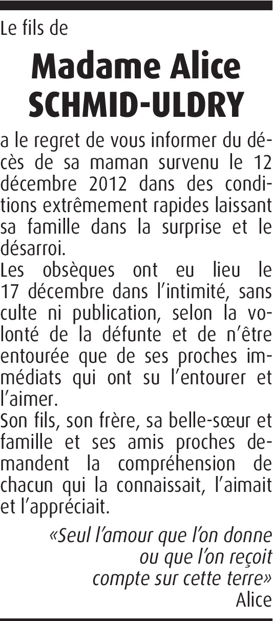 Alice Schmid-Uldry | Hommages