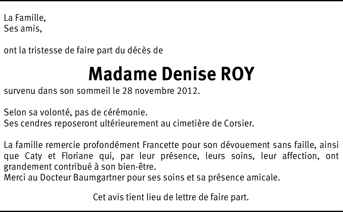Denise Roy | Hommages