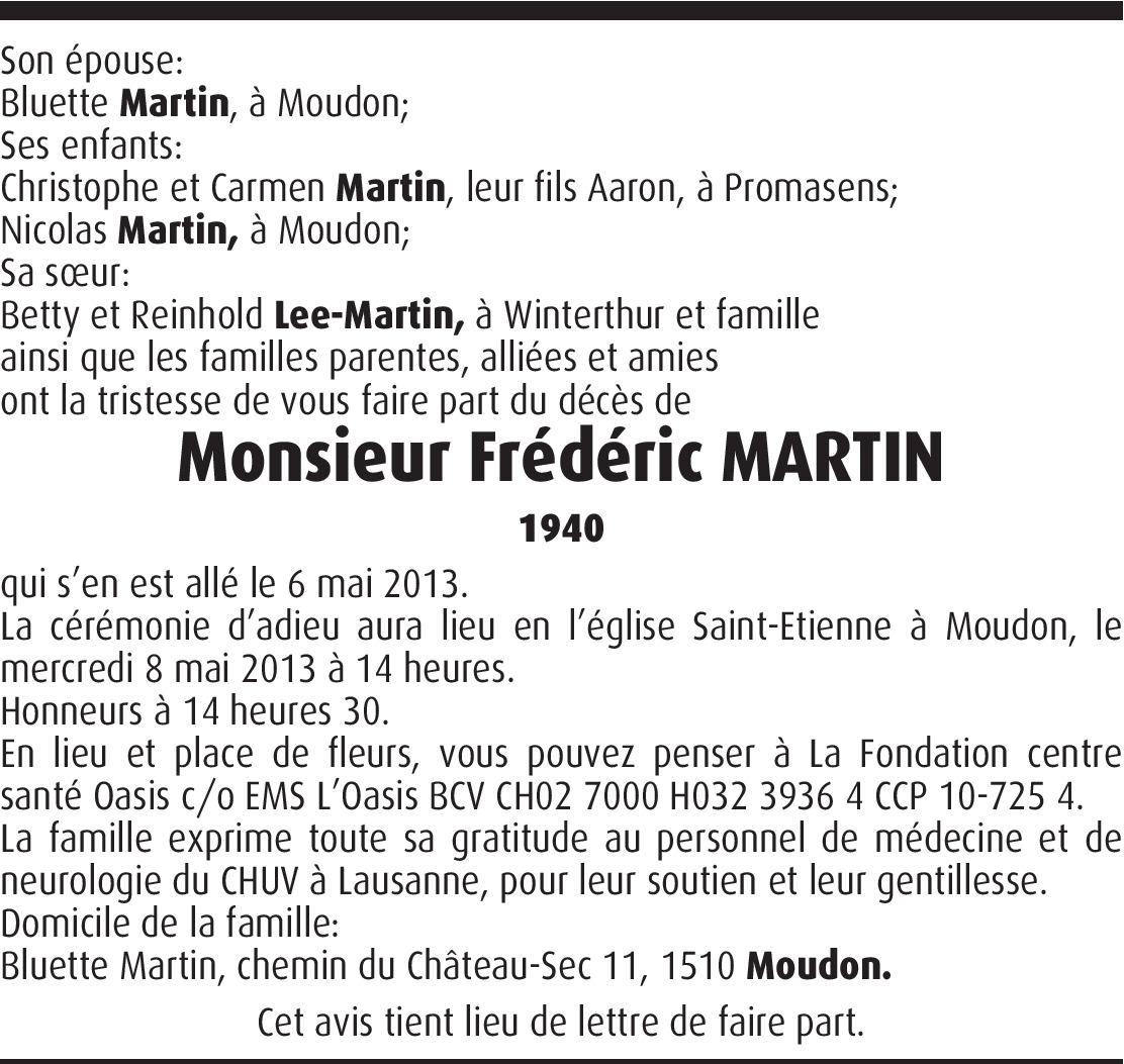 Frédéric Martin | Hommages