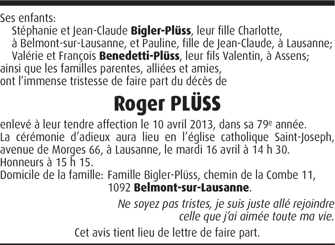 Roger Plüss | Hommages