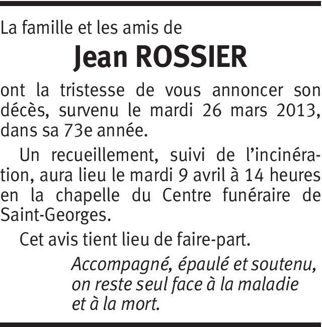 Jean Rossier | Hommages