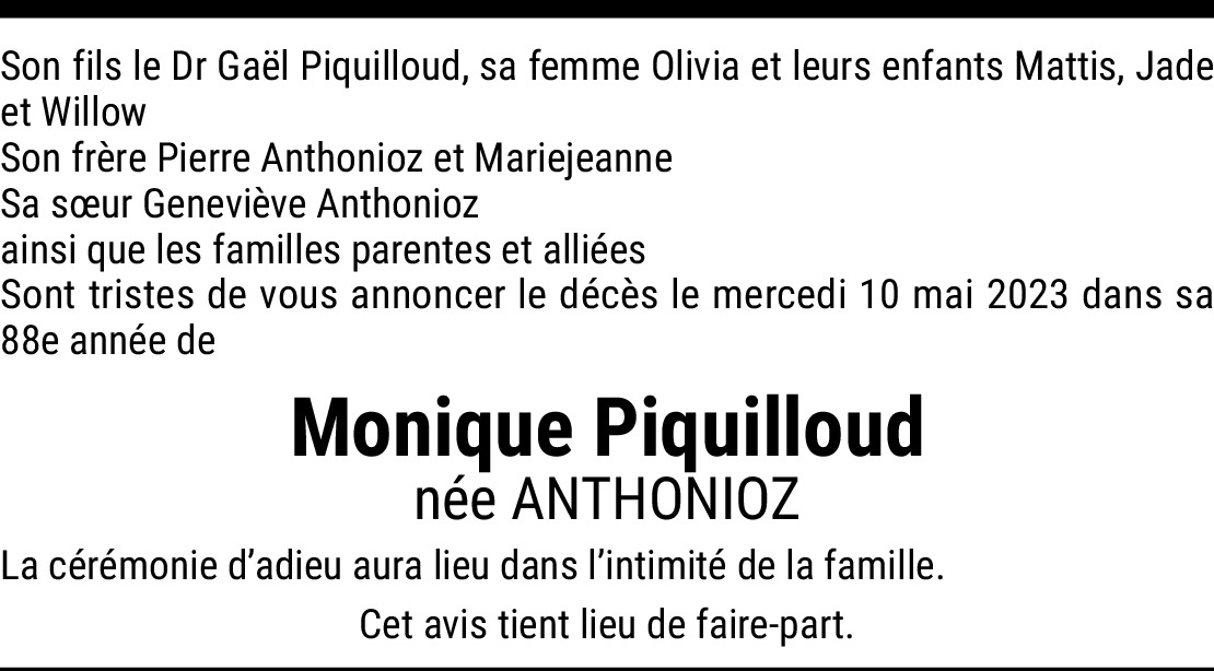 Monique Piquilloud Anthonioz | Hommages