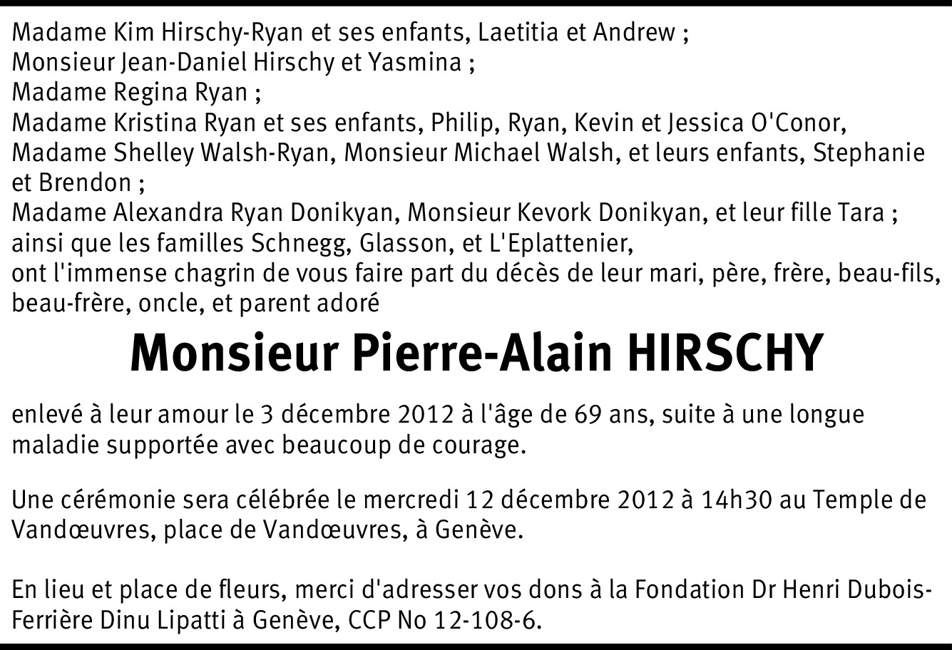 Pierre-Alain Hirschy | Hommages