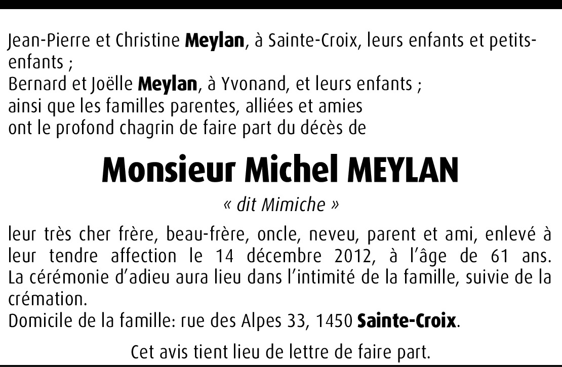 Michel Meylan | Hommages