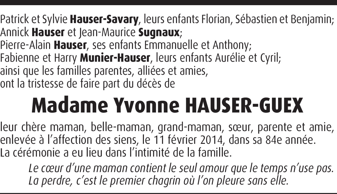 Yvonne Hauser-Guex | Hommages