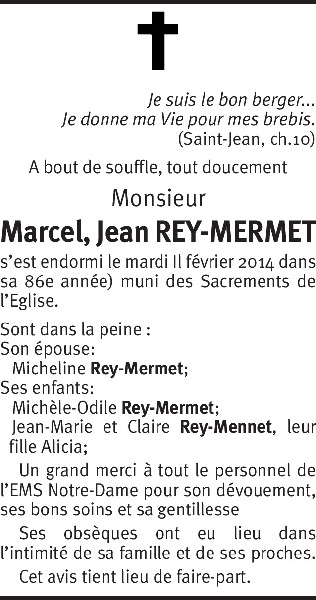 Marcel Jean Rey-Mermet | Hommages