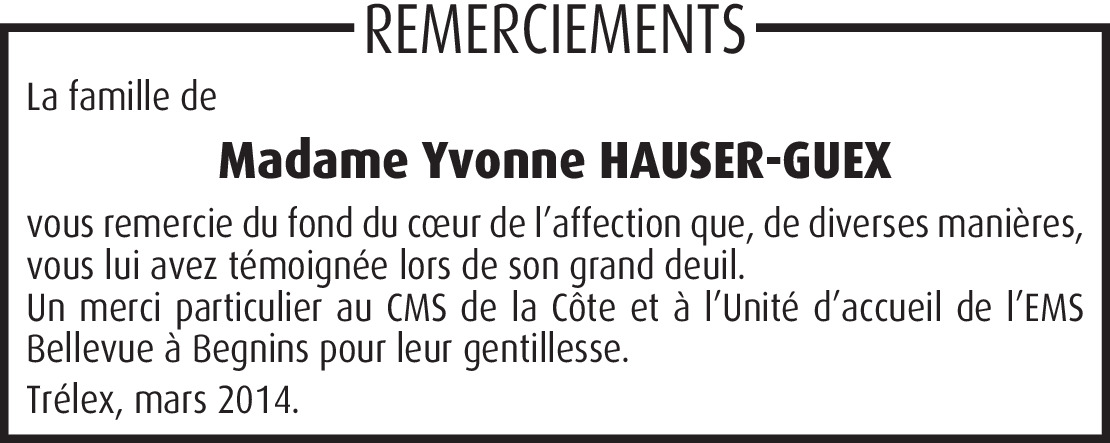 Yvonne Hauser-Guex | Hommages