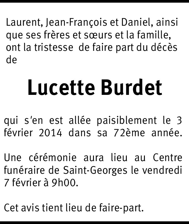 Lucette Burdet | Hommages