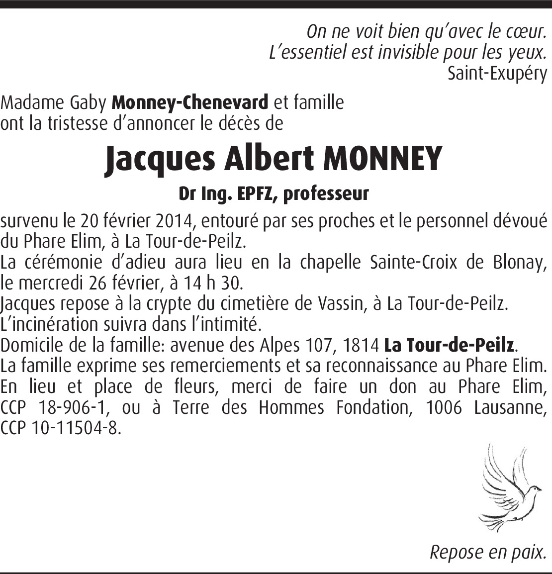 Jacques Albert Monney | Hommages