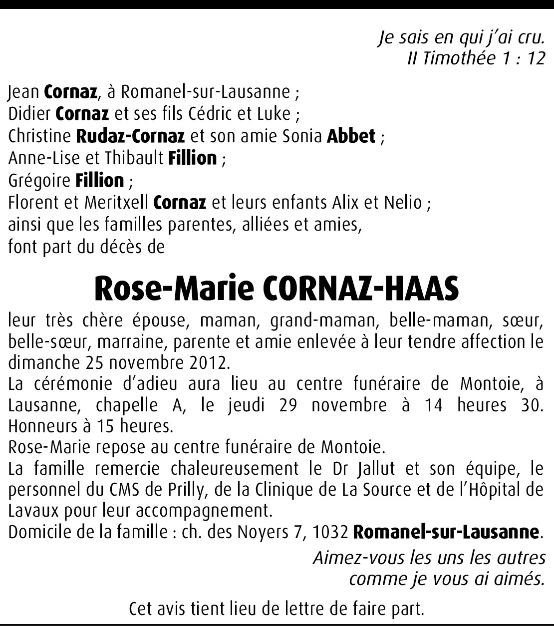 Rose-Marie Cornaz-Haas | Hommages