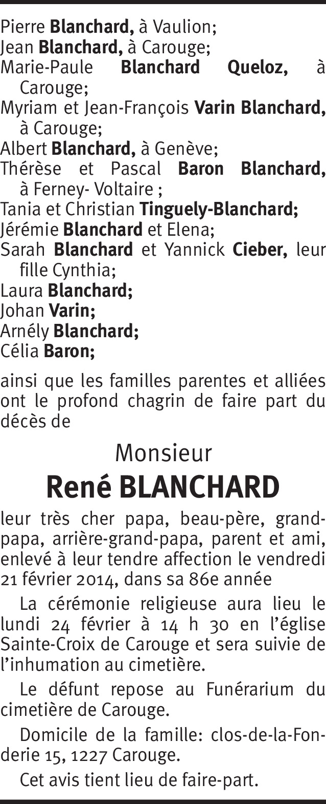 René Blanchard | Hommages