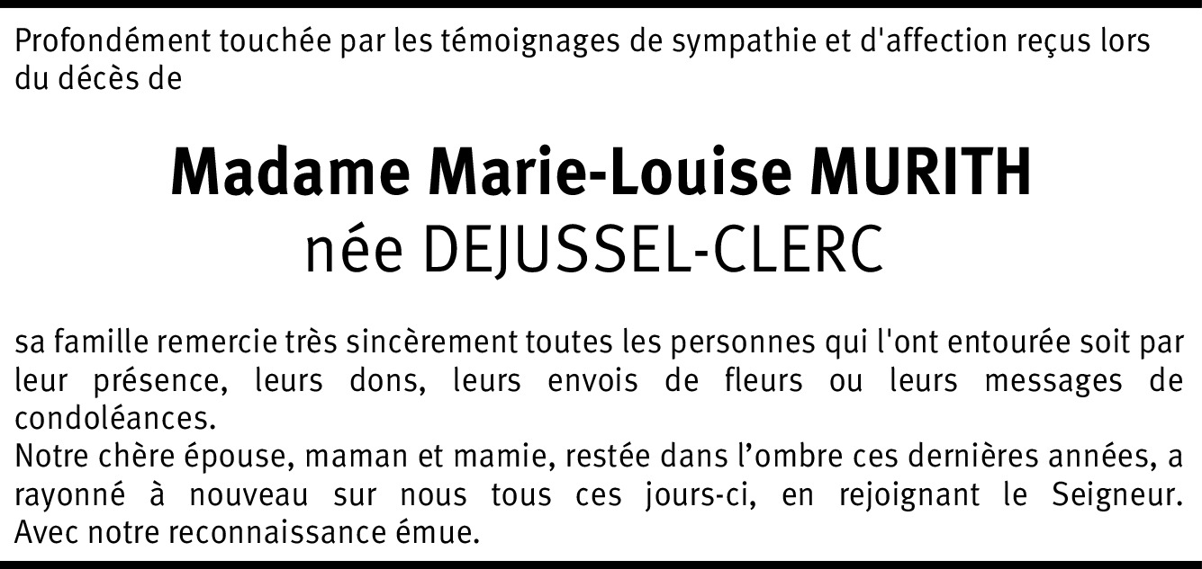 Marie-Louise Murith Déjussel-Clerc | Hommages