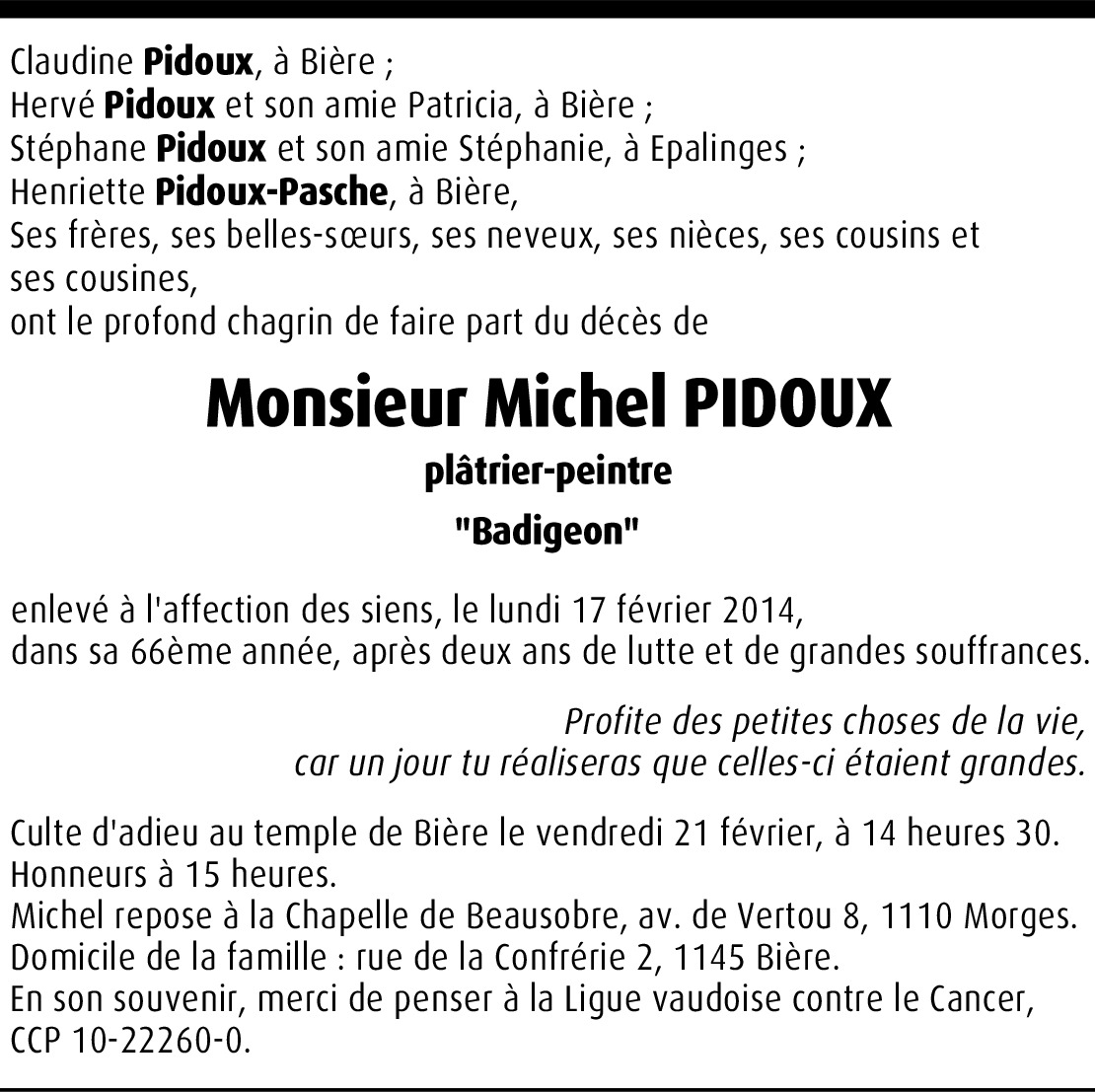 Michel Pidoux | Hommages