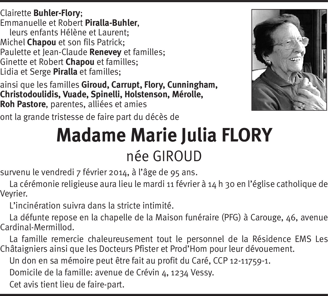 Marie Julia Flory Giroud | Hommages