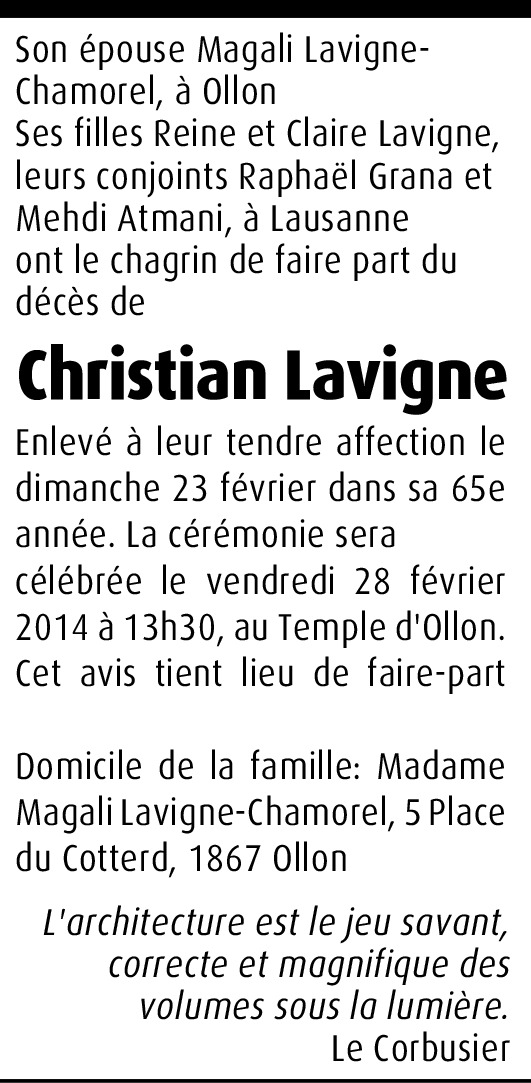 Christian Lavigne | Hommages