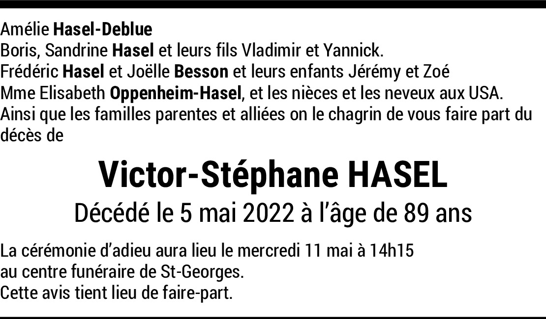 Victor-Stéphane Hasel | Hommages