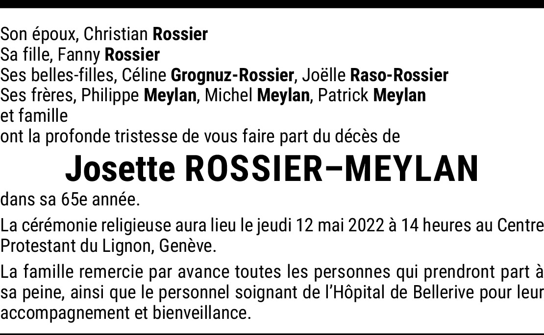 Josette Rossier-Meylan | Hommages