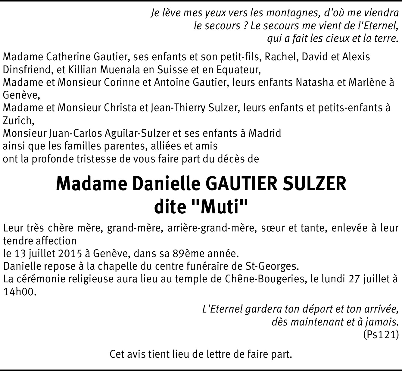 Danielle Gauthier Sulzer | Hommages
