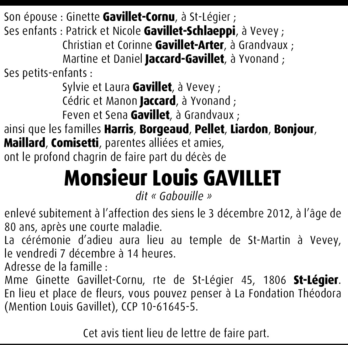 Louis Gavillet | Hommages