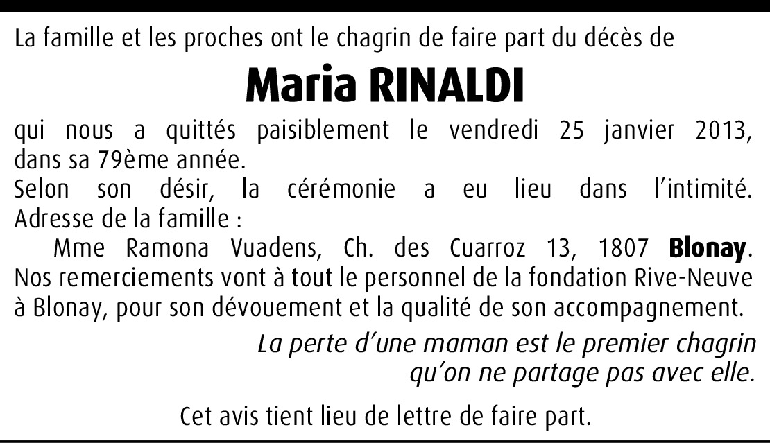 Maria Rinaldi | Hommages