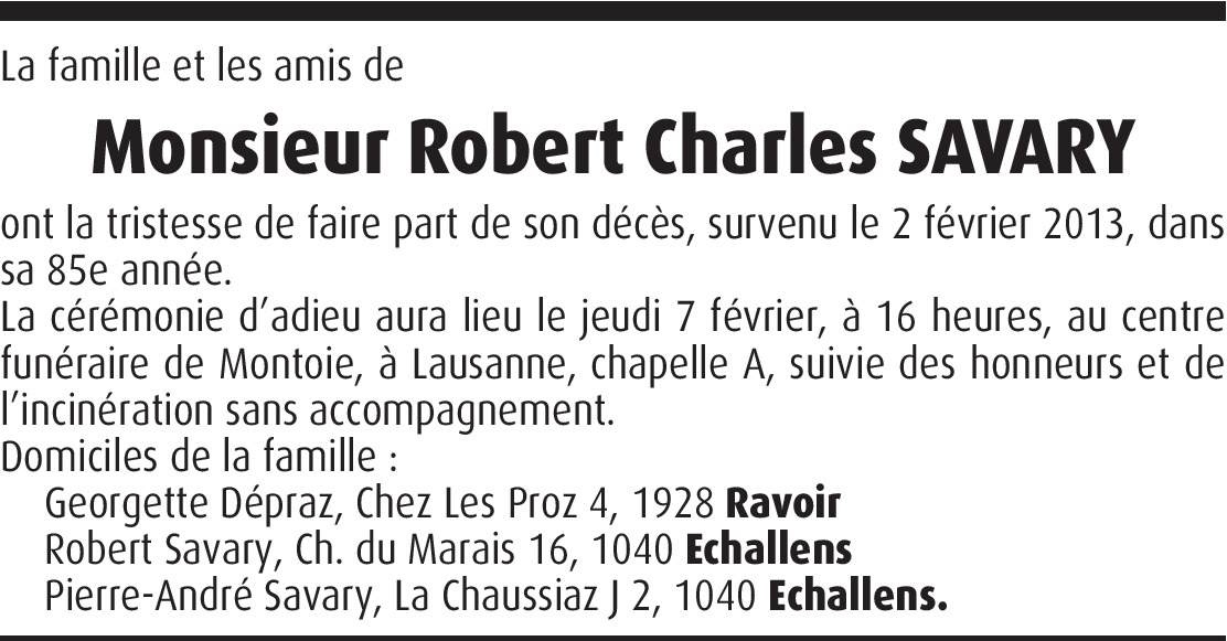Robert Charles Savary | Hommages