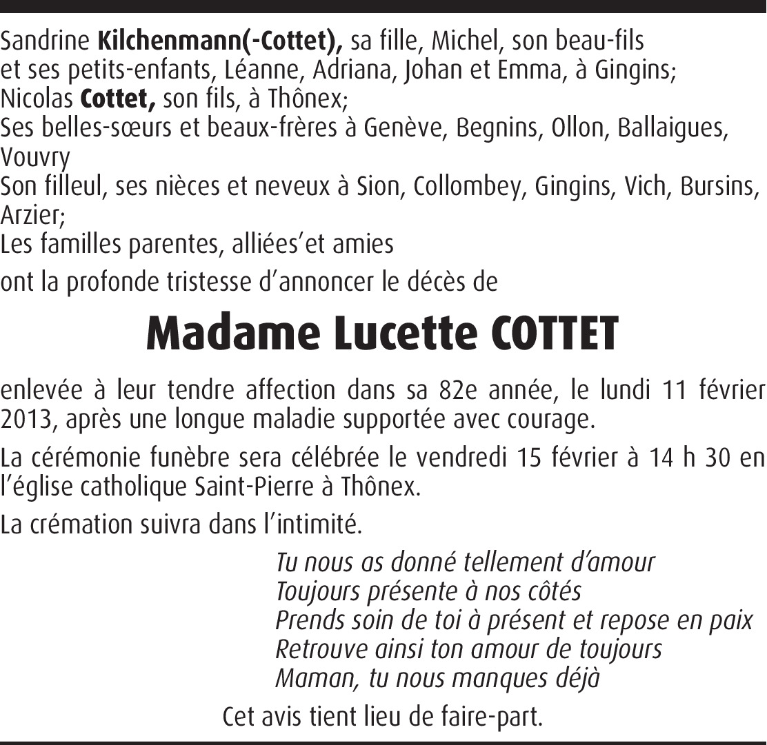 Lucette Cottet | Hommages