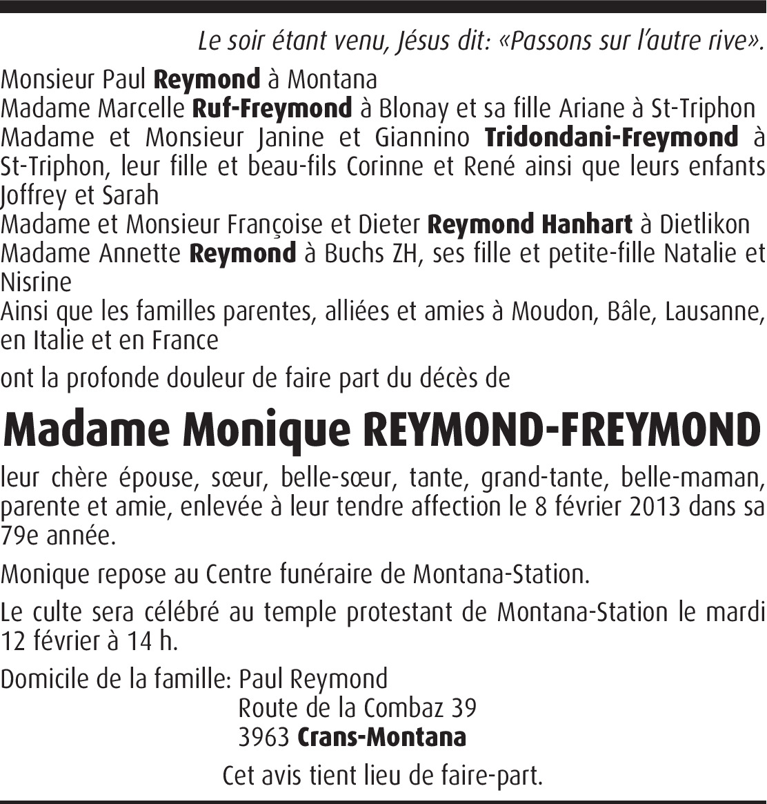 Monique Reymond-FreYmond | Hommages