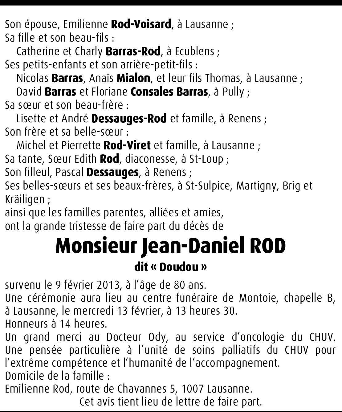Jean-Daniel Rod | Hommages