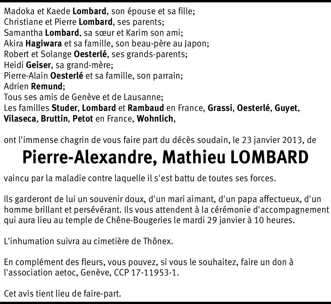 Pierre-Alexandre Lombard | Hommages
