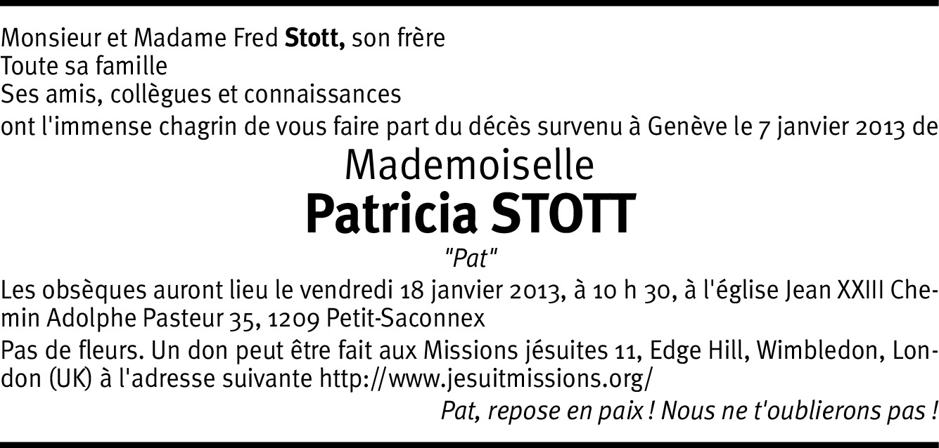 Patricia Stott | Hommages