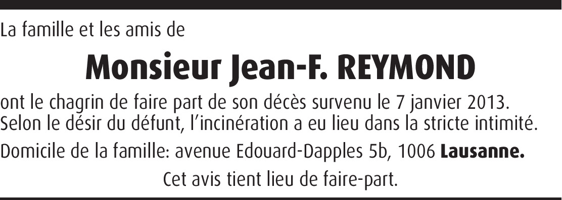 Jean-F. Reymond | Hommages