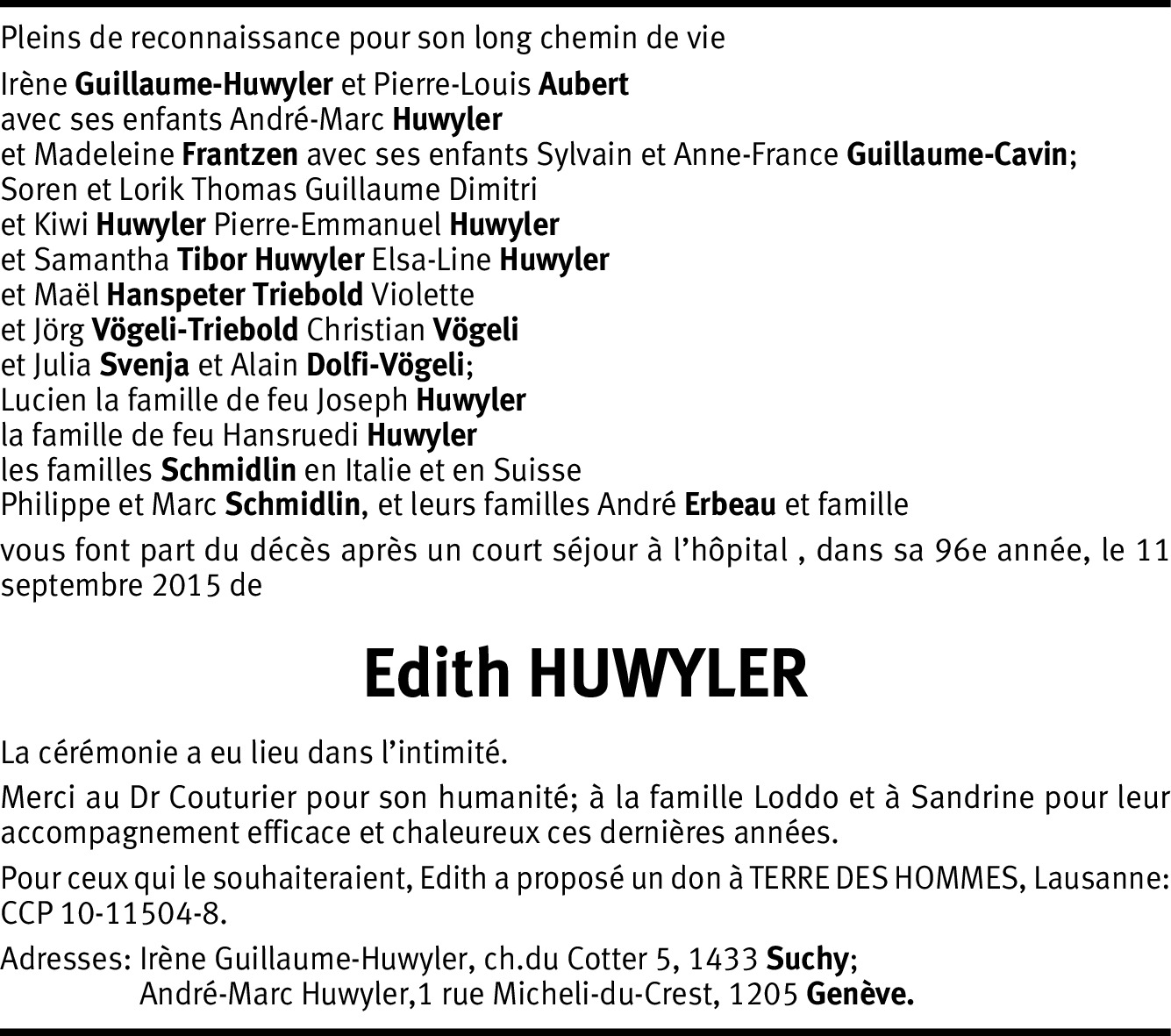 Edith Huwyler | Hommages