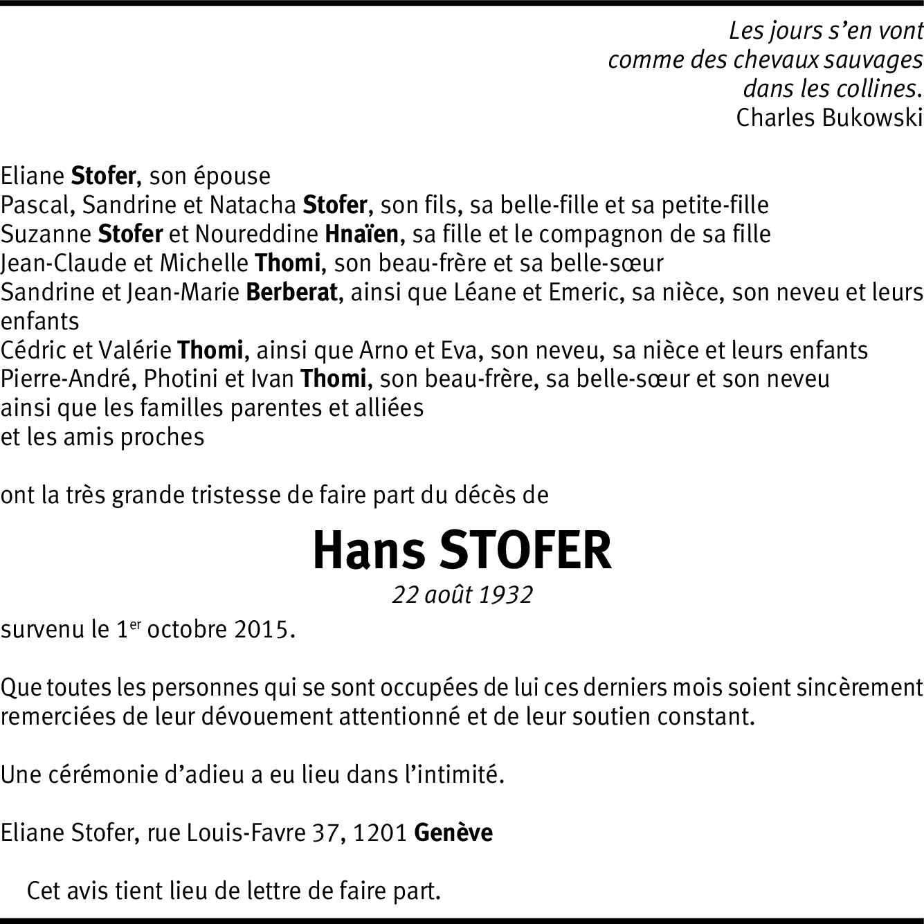 Hans Stofer | Hommages