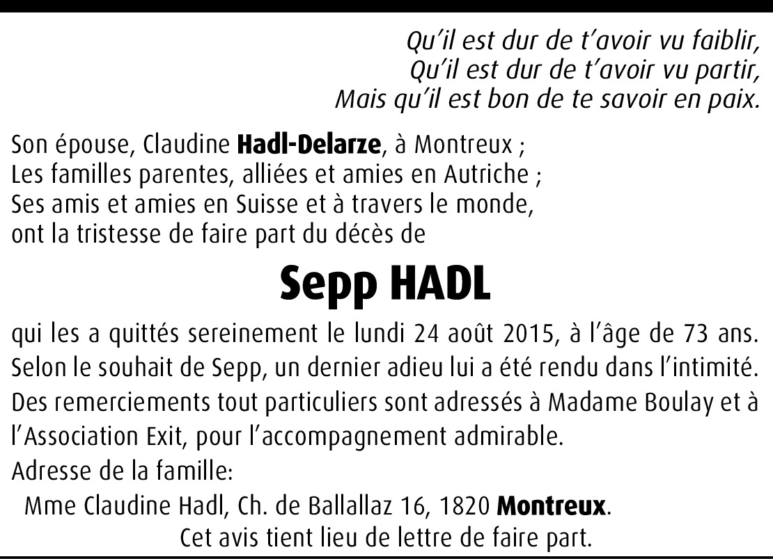 Sepp Hadl | Hommages