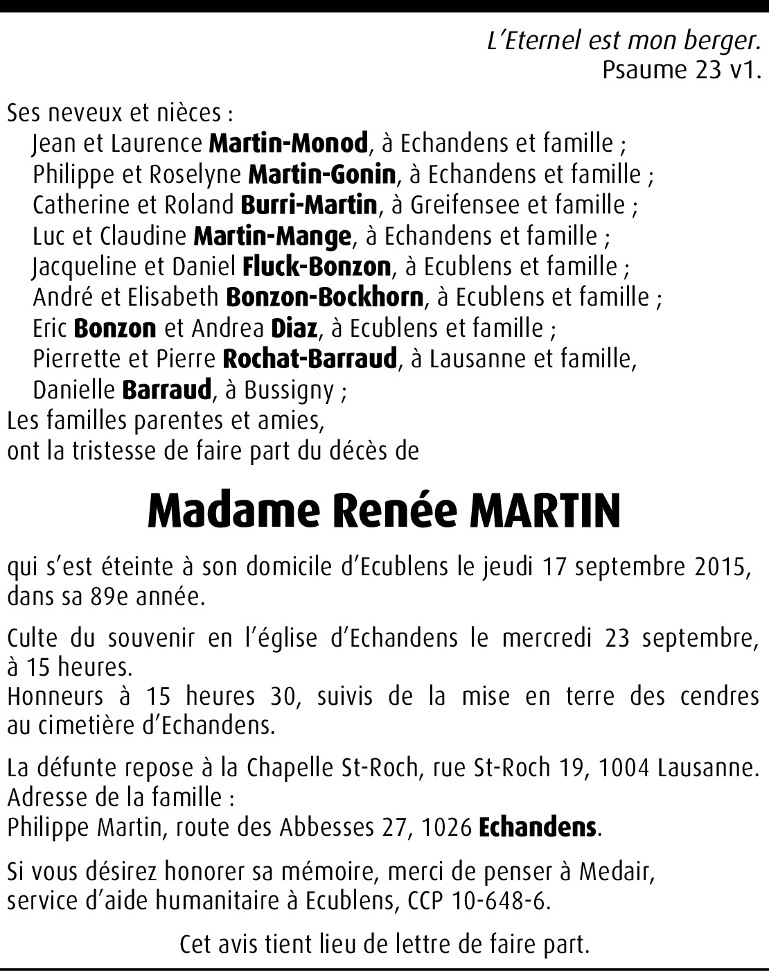 Renée Martin | Hommages