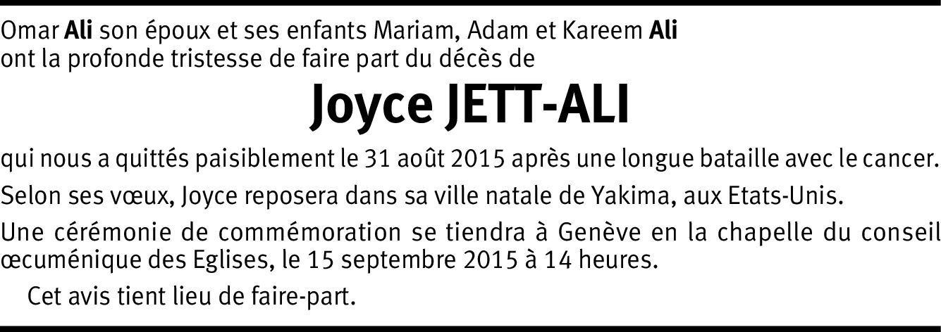 Joyce Jett-Ali | Hommages