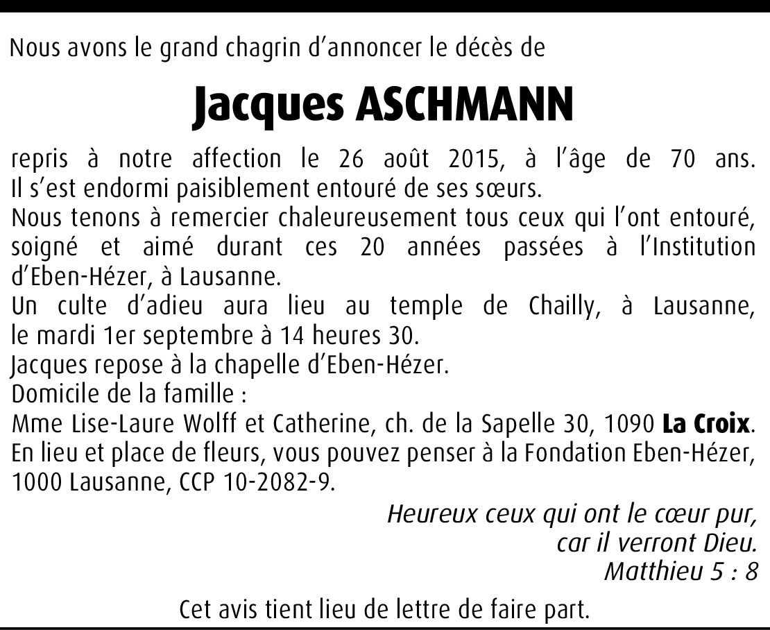 Jacques Aschmann | Hommages