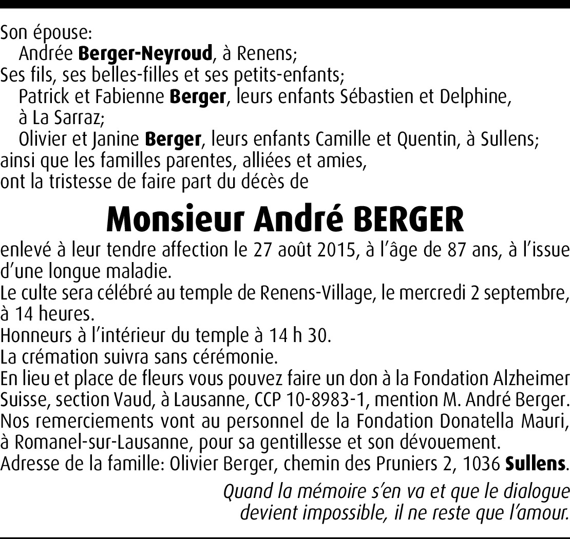 André Berger | Hommages