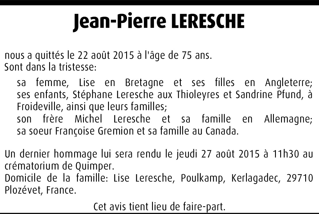 Jean-Pierre Leresche | Hommages