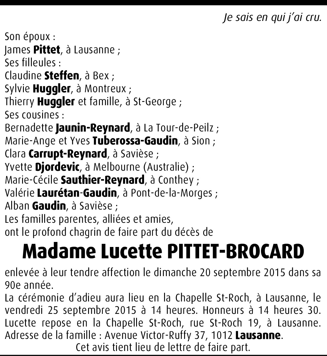 Lucette Pittet-Brocard | Hommages