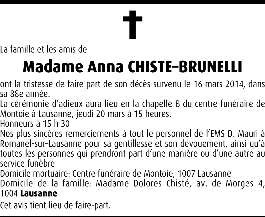 Anna Chiste-Brunelli | Hommages