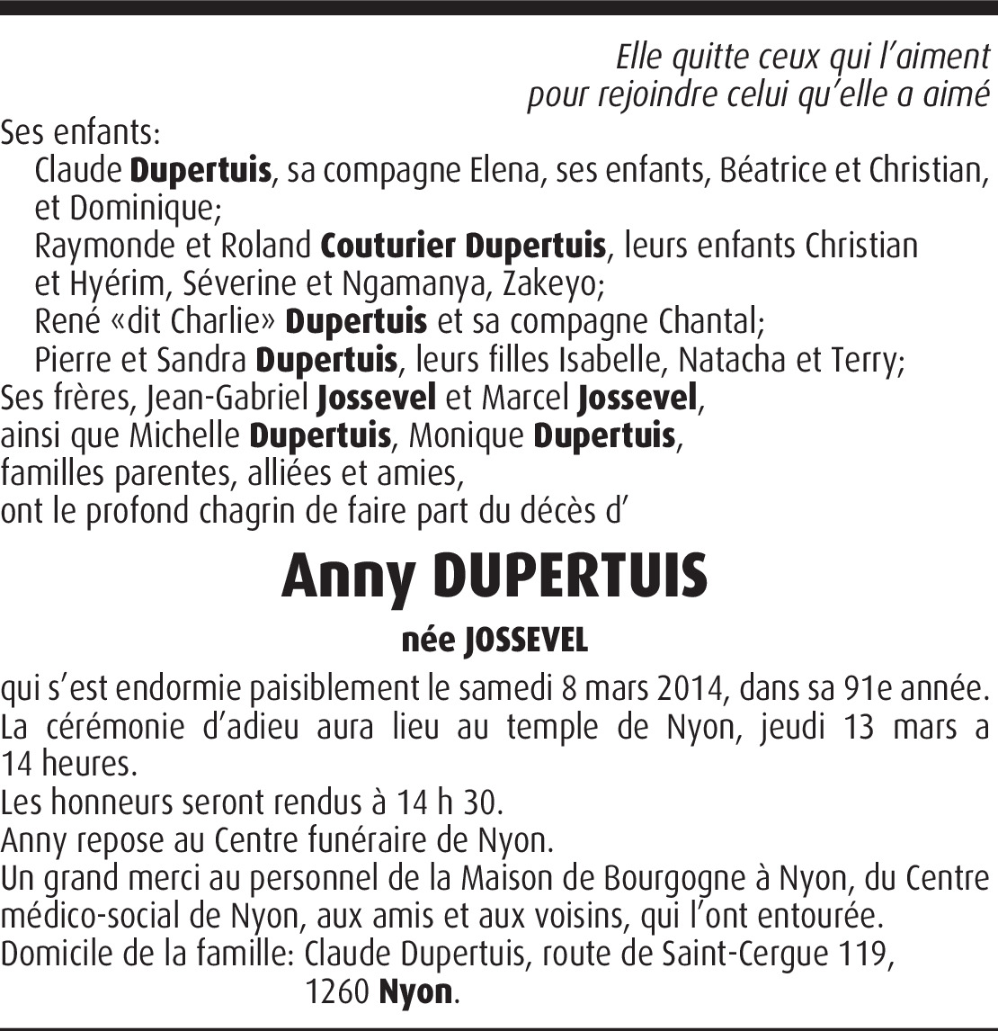 Anny Dupertuis | Hommages
