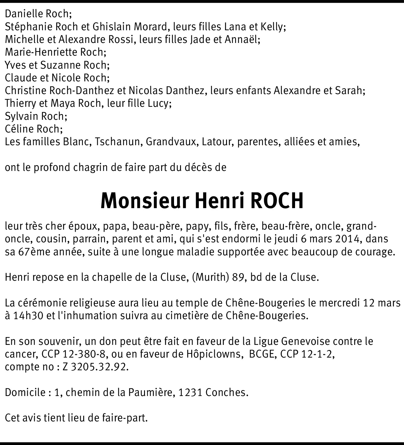 Henri Roch | Hommages